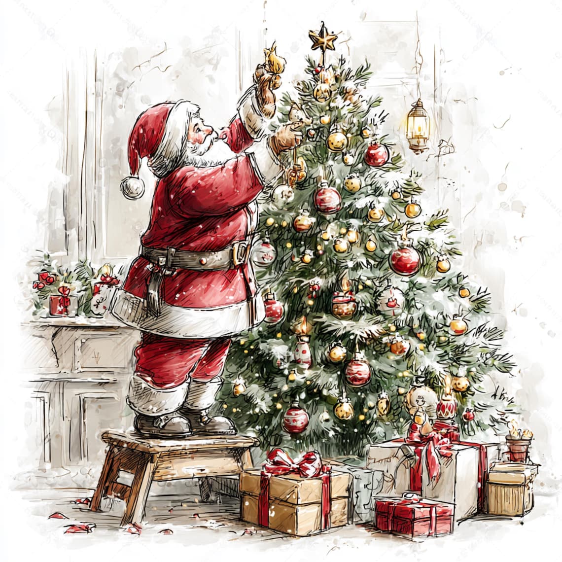 14 PNG Cute Santa Claus Christmas Tree Clipart Christmas Card Printable ...