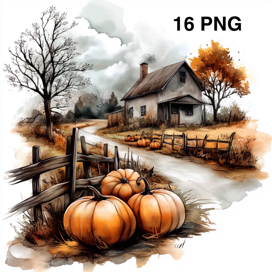 16 PNG Watercolor Pumpkins Clipart Field With Pumpkins Card Making ...