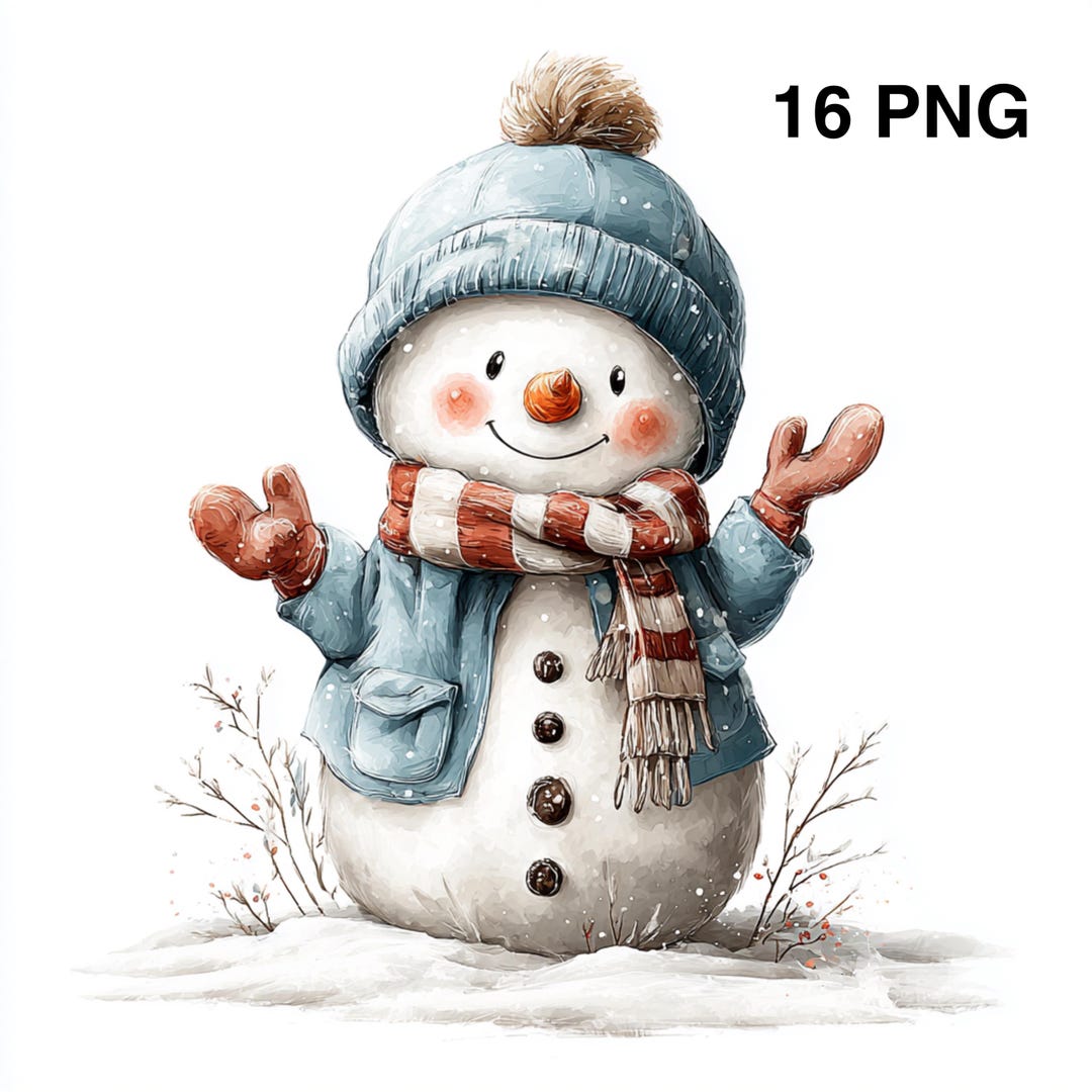 16 PNG Watercolor Christmas Blue Snowman Festive Snowman Clipart Snowy ...