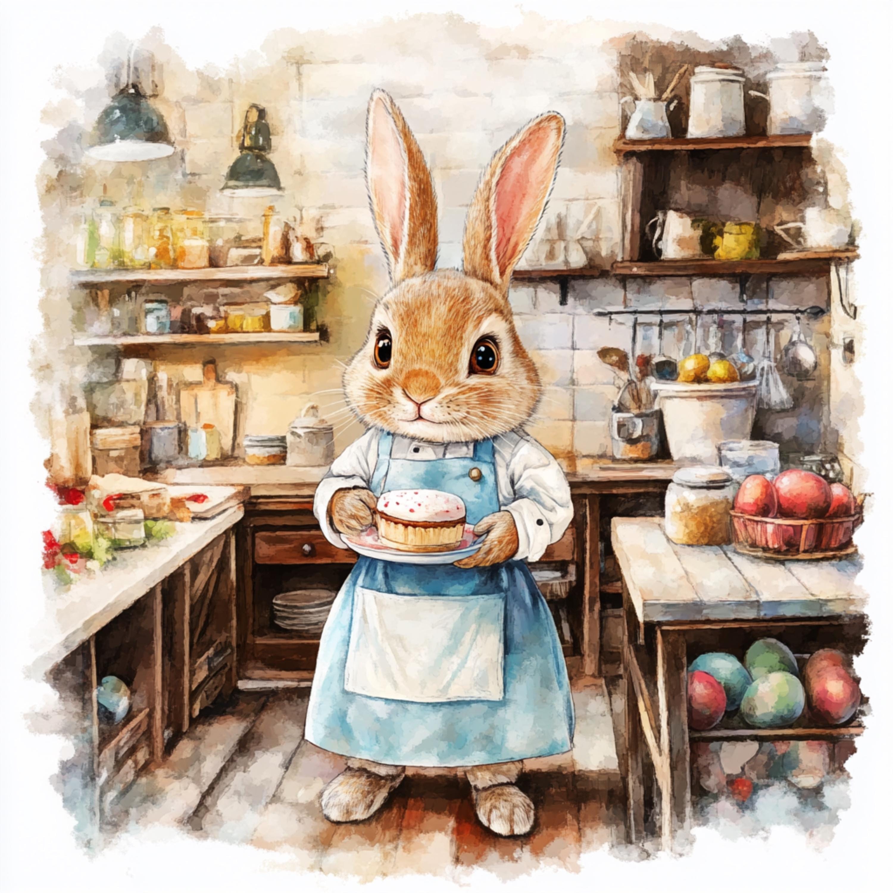 18 PNG Watercolor Bunny Chef Clipart Bunny Baking Cooking Watercolor ...