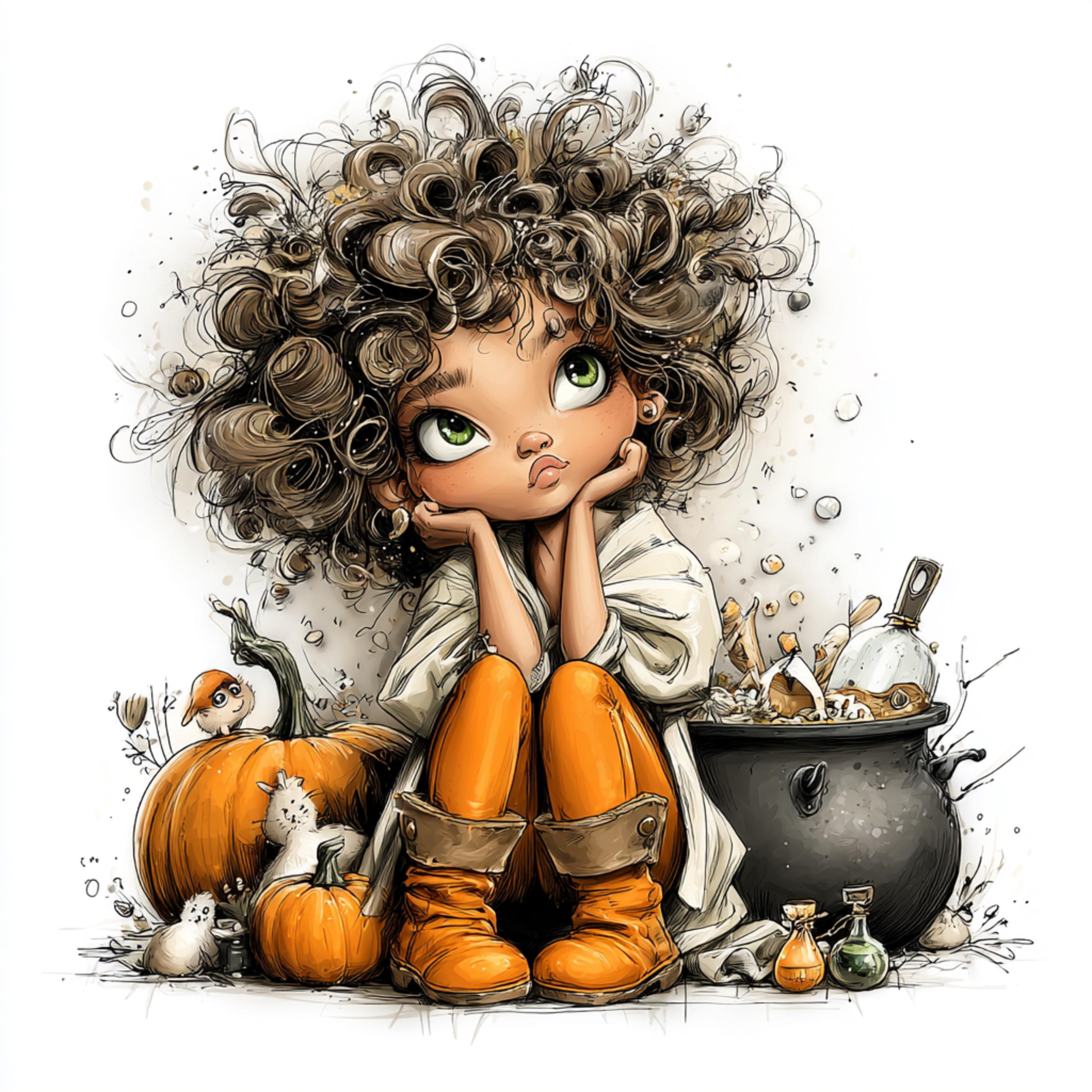 24 PNG Halloween Girl Clipart Cute Fall Pumpkin Cute Witch Gir Funny ...