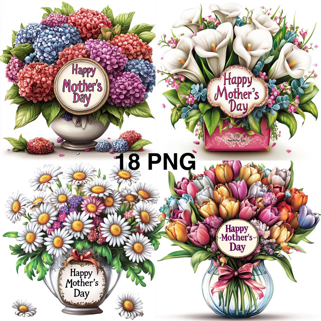 18 PNG Watercolor Vase Clipart Bundle Mother's Days Flower Clipart ...