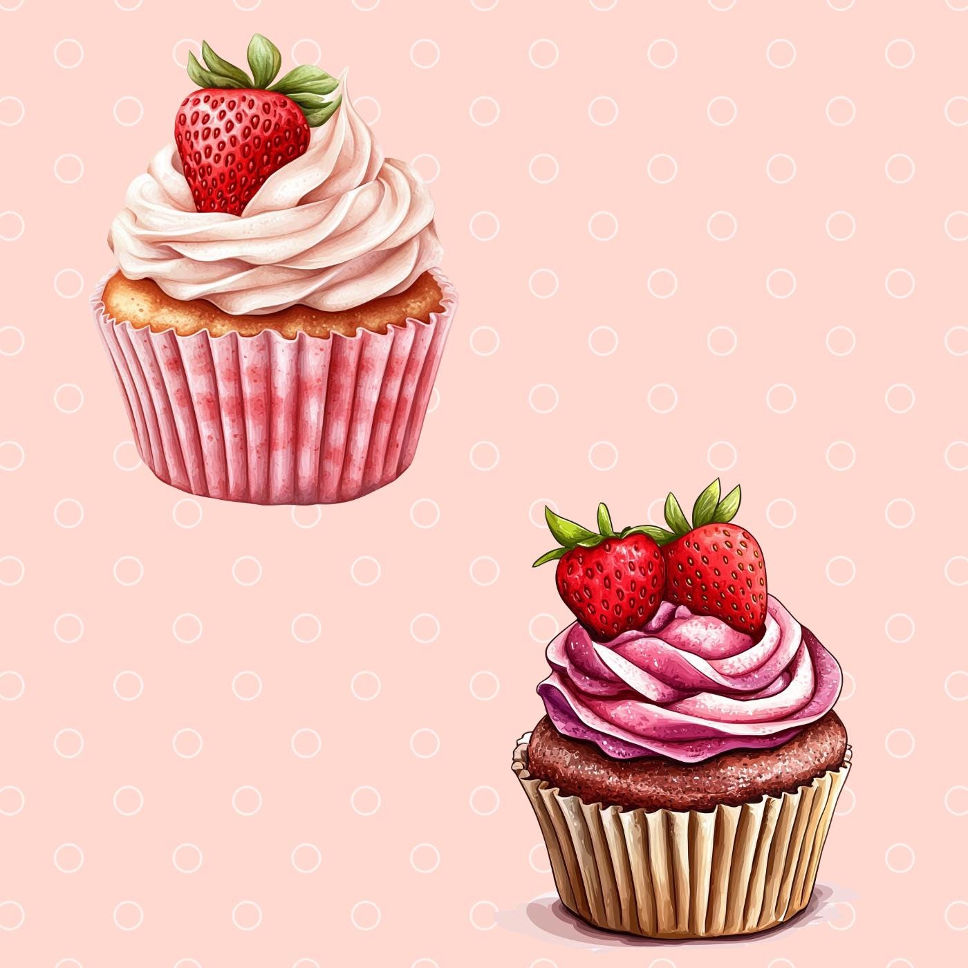 16 PNG Strawberry Cupcakes Watercolor Clipart Srrawberry Dessert Pink ...