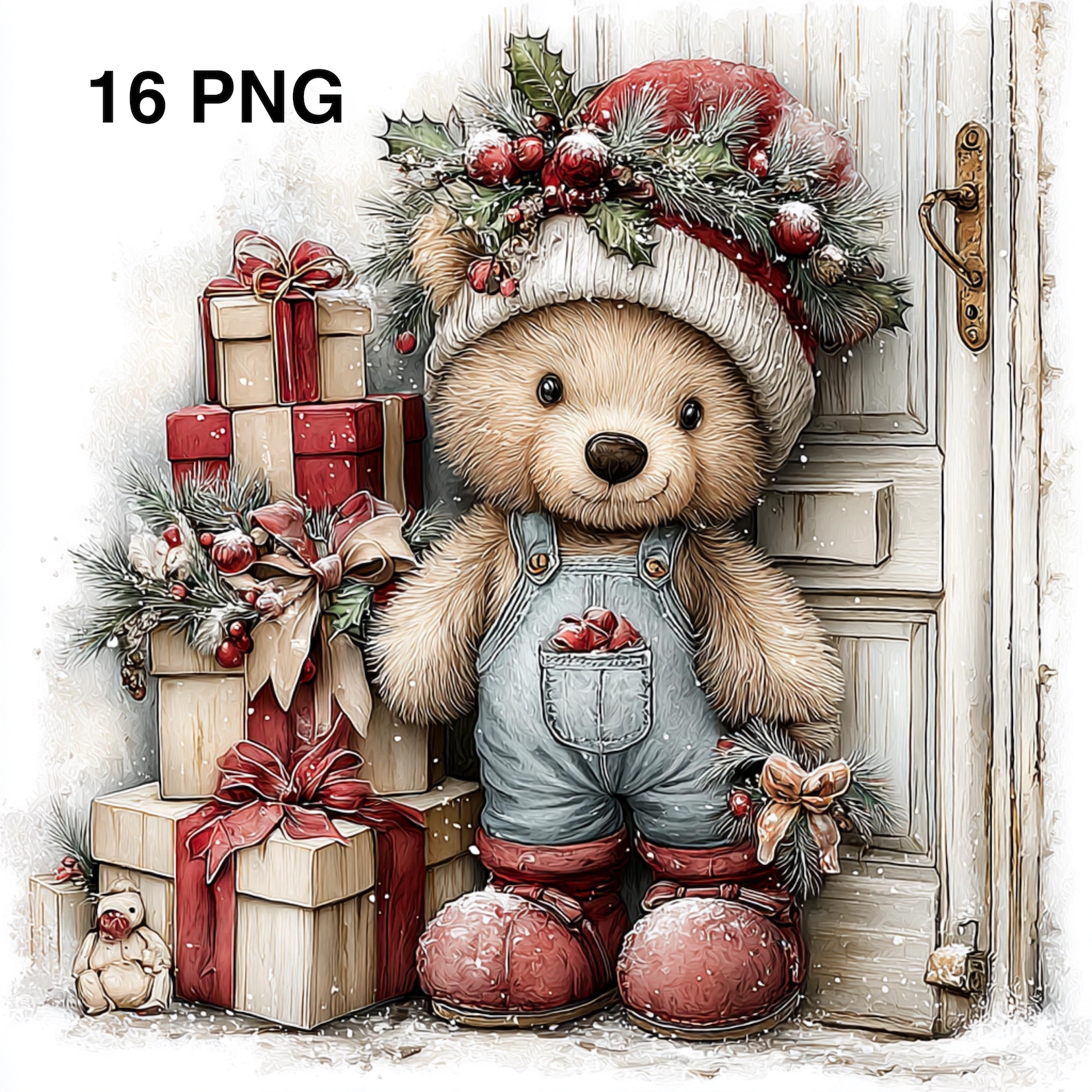 16 PNG Christmas Teddy Bear Clipart Christmas Card Printable Holiday ...