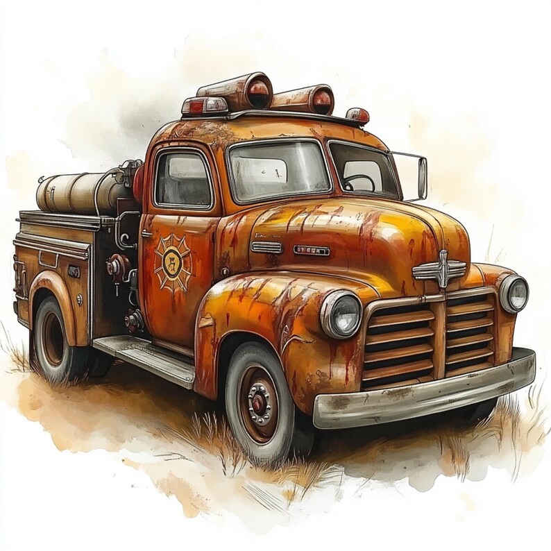 16 PNG Retro Firetruck Clipart Vintage Fire Truck Digital Paper Craft ...