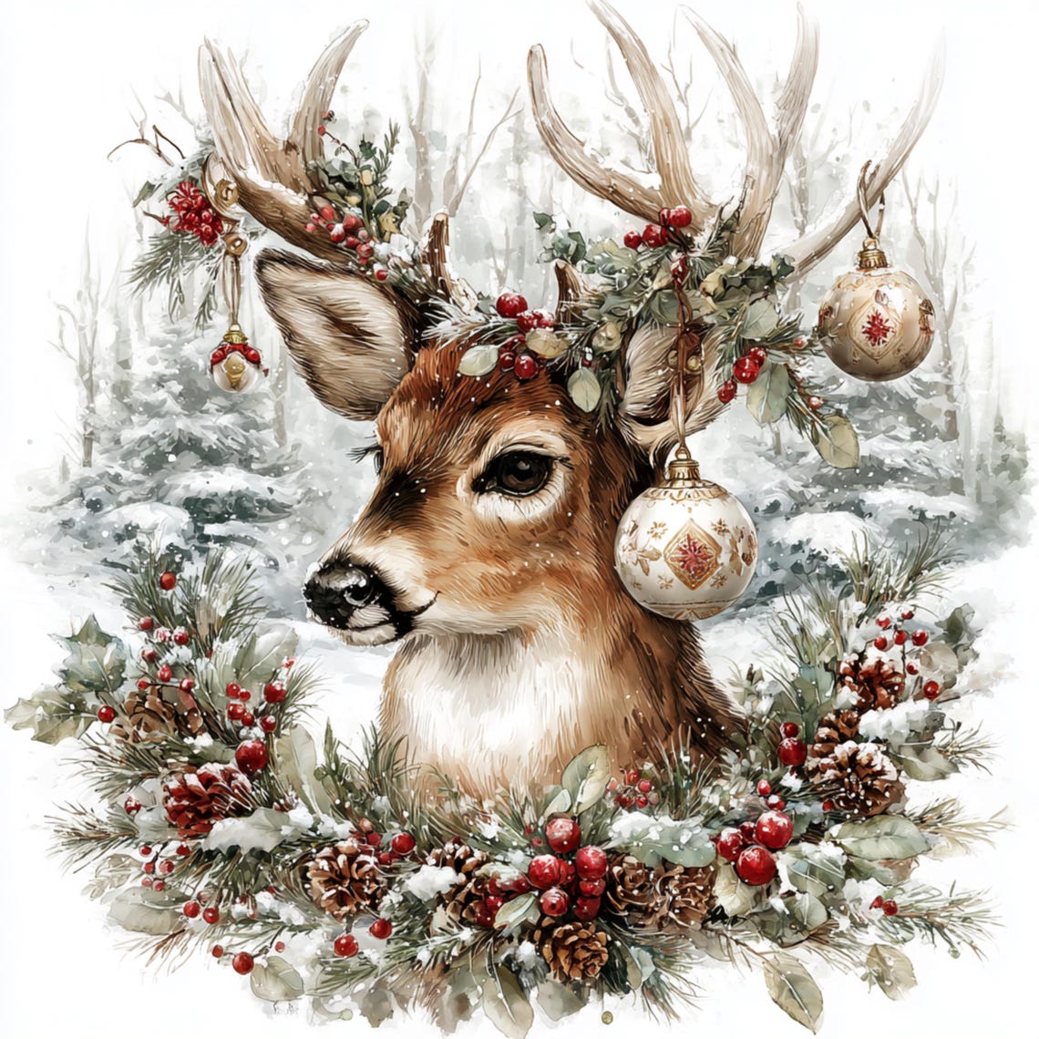 12 PNG Christmas Deer Clipart Reindeer Christmas Tree Instant Download ...