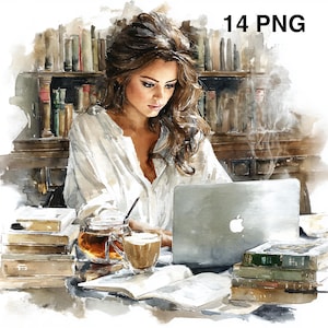 14 PNG Woman and Laptop Clipart Women With iPad Printable Watercolor ...