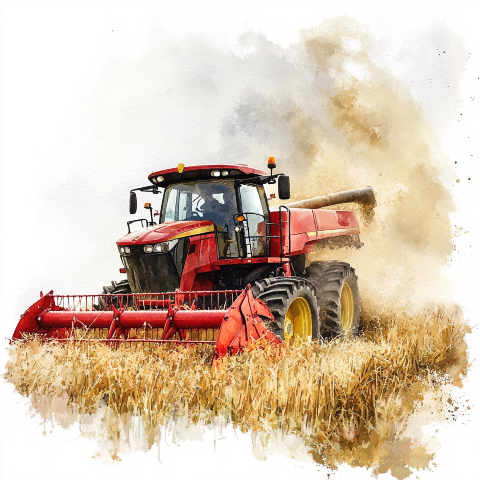 19 PNG Watercolor Red Combine Harvester Farming Clipart Combine ...