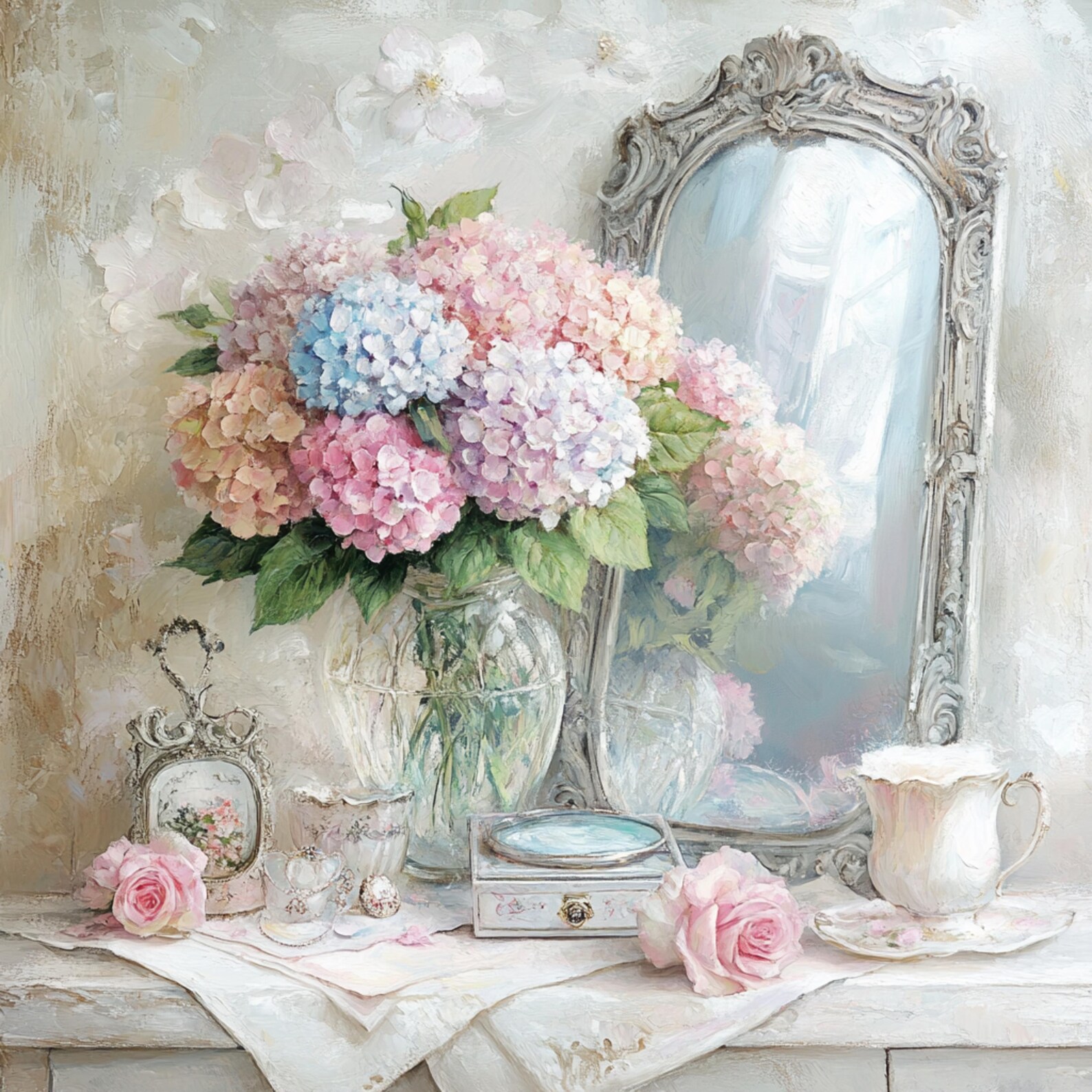 20 PNG Watercolor Shaby Chic Hydrangeas in a Vase Clipart Scrapbook ...