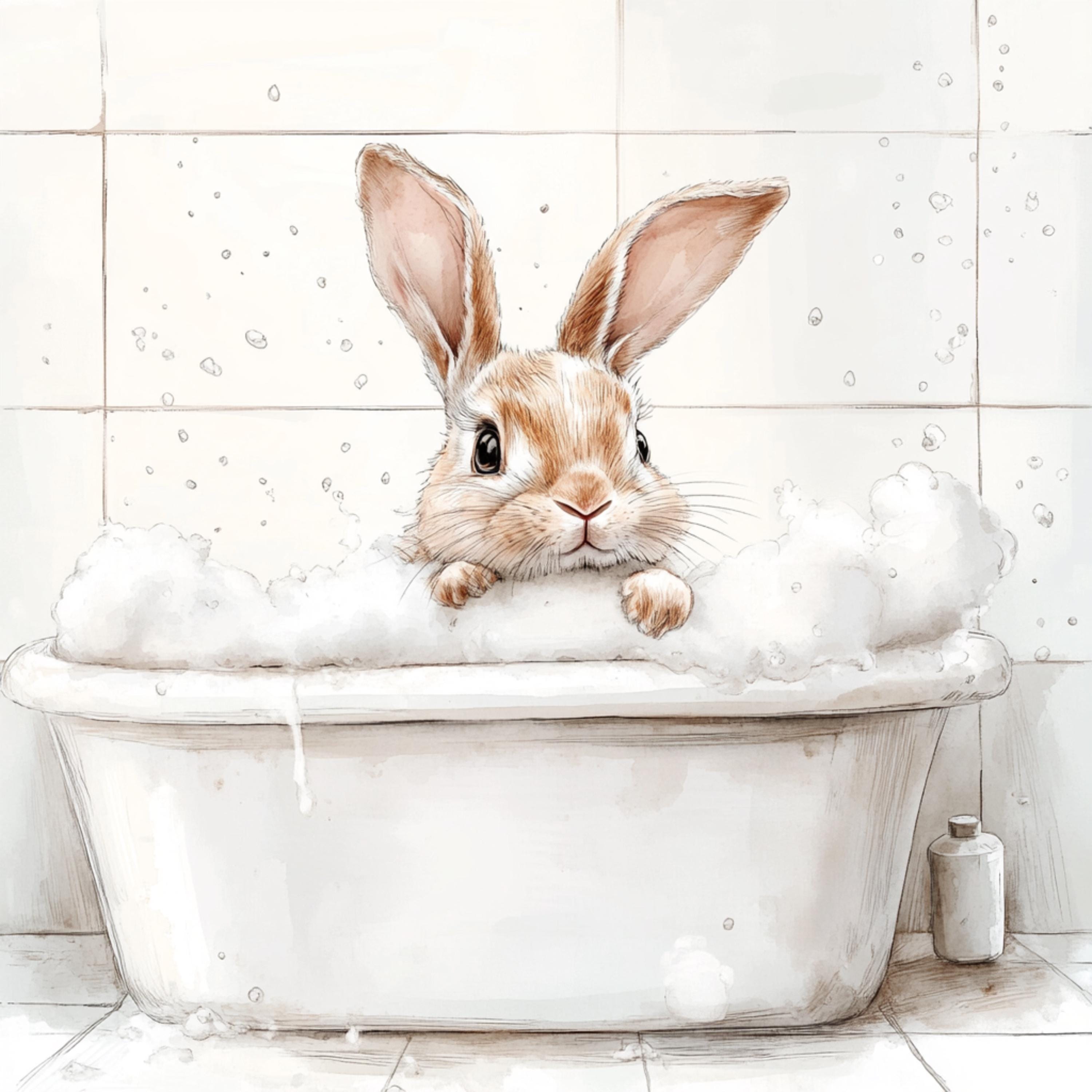 12 PNG Bunny in Bathtub Clipart Bundle Watercolor Bunny Washing Digital ...