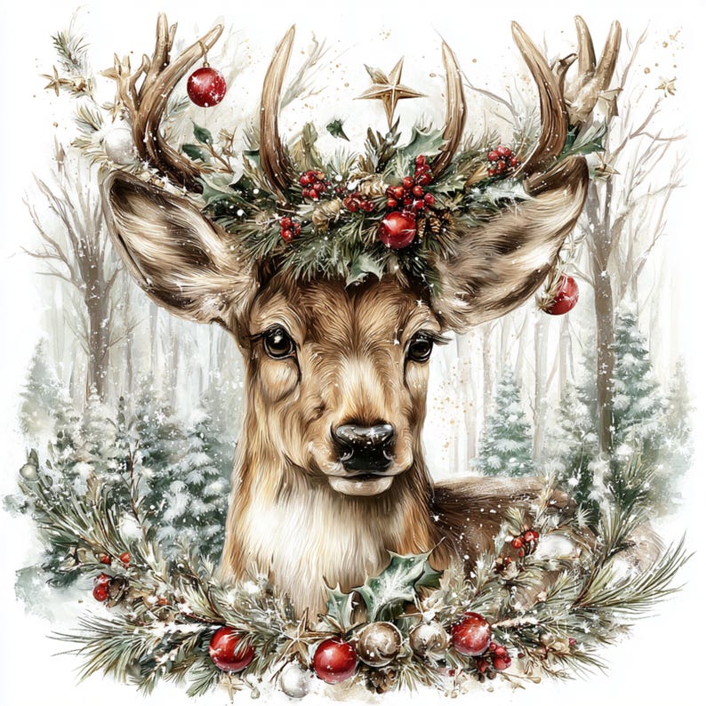 12 PNG Christmas Deer Clipart Reindeer Christmas Tree Instant Download ...