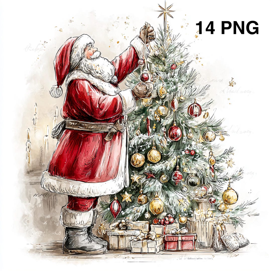 14 PNG Cute Santa Claus Christmas Tree Clipart Christmas Card Printable ...