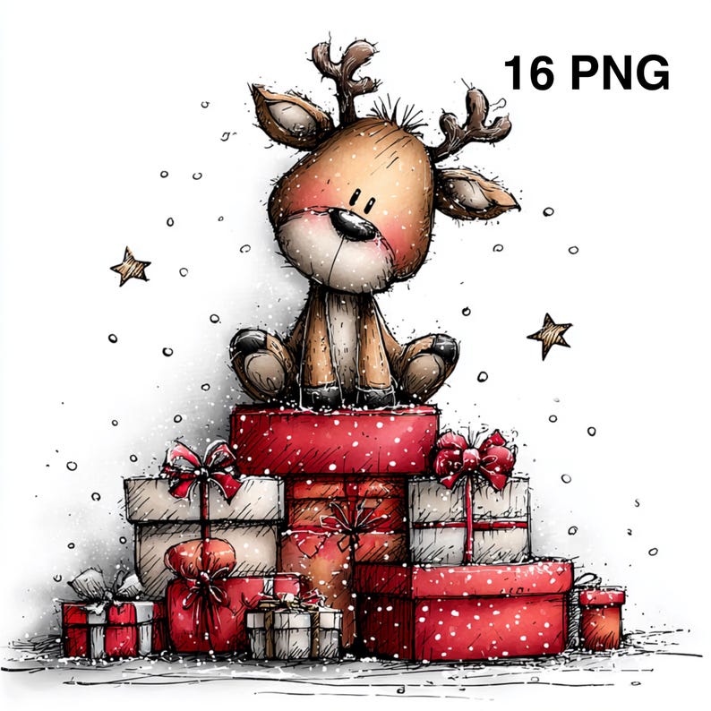 16 PNG Cute Christmas Deer Clipart Quirky Reindeer Cute Holiday ...