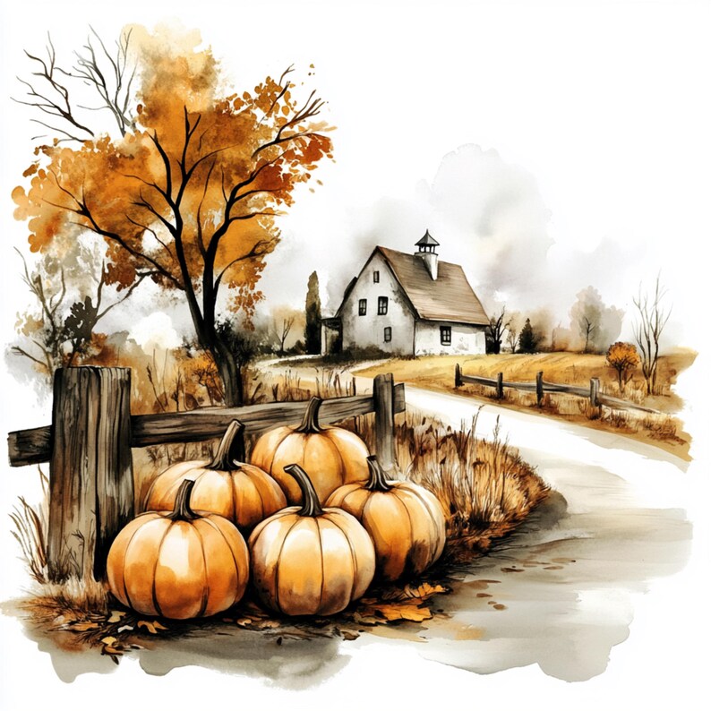 16 PNG Watercolor Pumpkins Clipart Field With Pumpkins Card Making ...