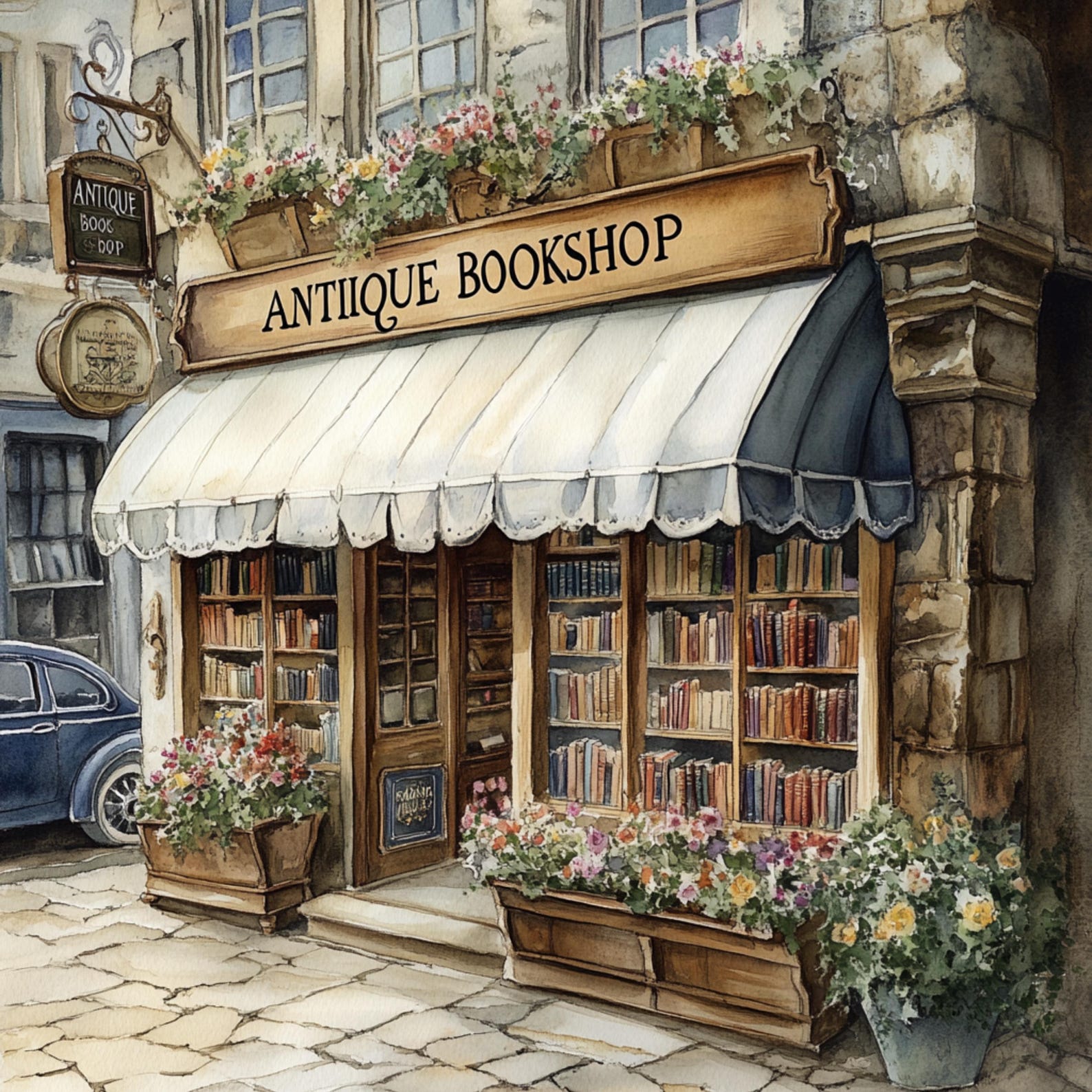 15 PNG Antique Bookshop Clip Art Vintage Bookstore Scene Watercolor ...