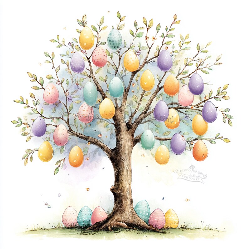 18 PNG Spring Easter Eggs Tree Clipart Printable Digital Spring Tree ...