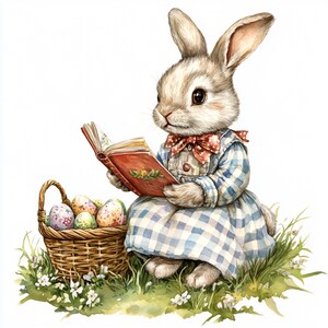 16 PNG Easter Bunny With Book Watercolor Clipart Easter Eggs Easter ...