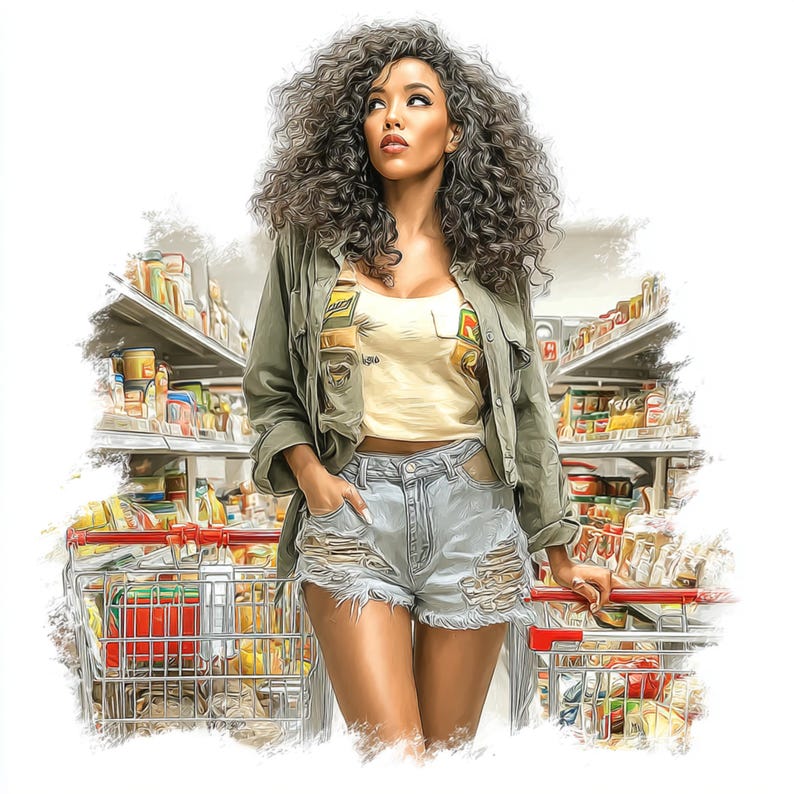20 PNG Black African Woman in Supermarket Grocery Shopping Clipart ...