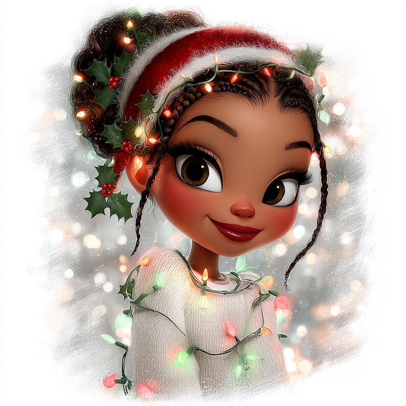 19 PNG Christmas Black Girl in a Garland Winter Girl African American ...