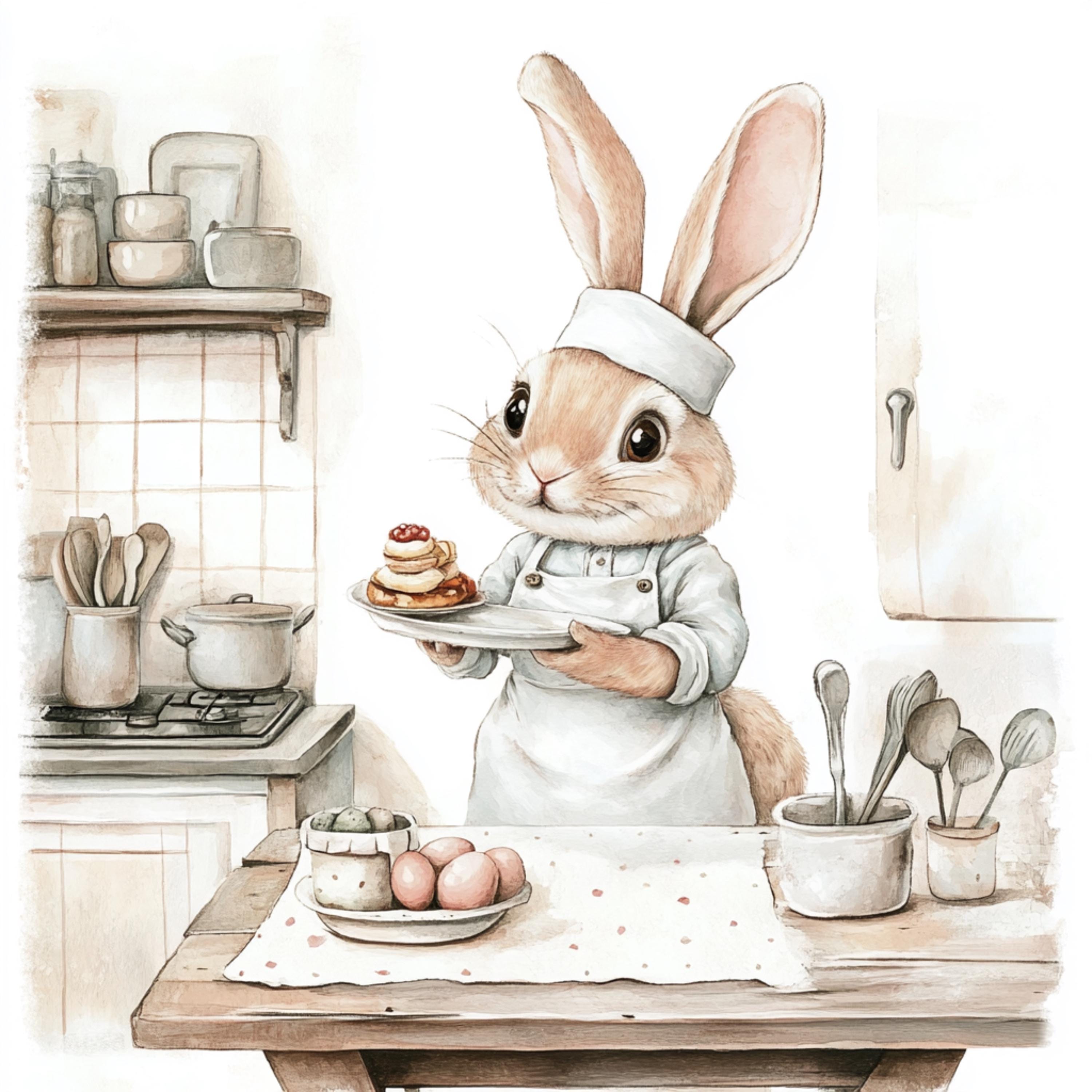 18 PNG Watercolor Bunny Chef Clipart Bunny Baking Cooking Watercolor ...