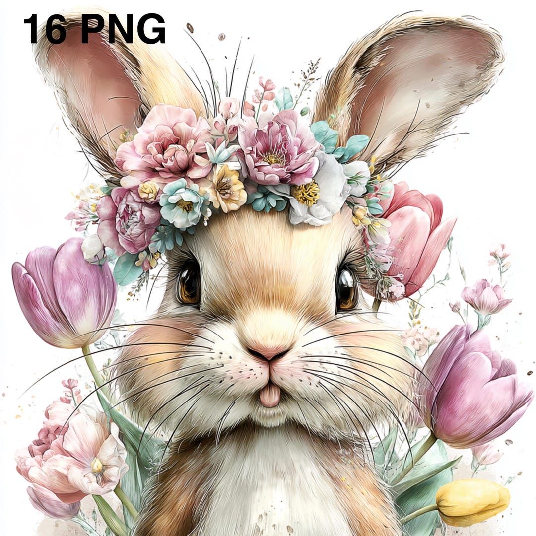 16 PNG Floral Spring Bunny Watercolor Farm Bunny Clipart Printable ...