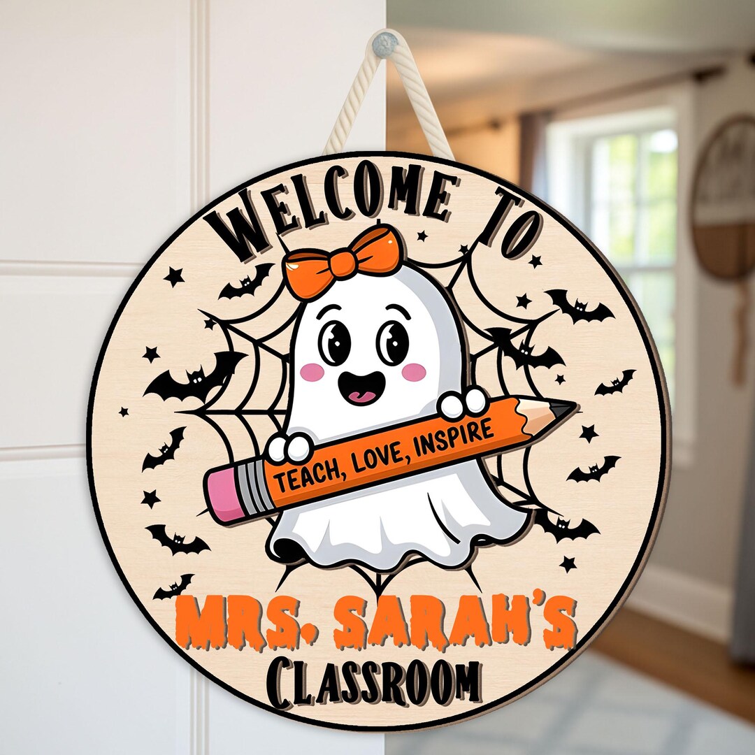 Custom Halloween Teacher Door Sign, Personalized Boo Wooden Plaque ...