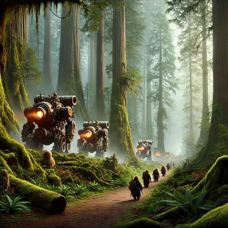 Steampunk Mechs in Enchanted Forest - Fantasy Sci-fi Art Print ...