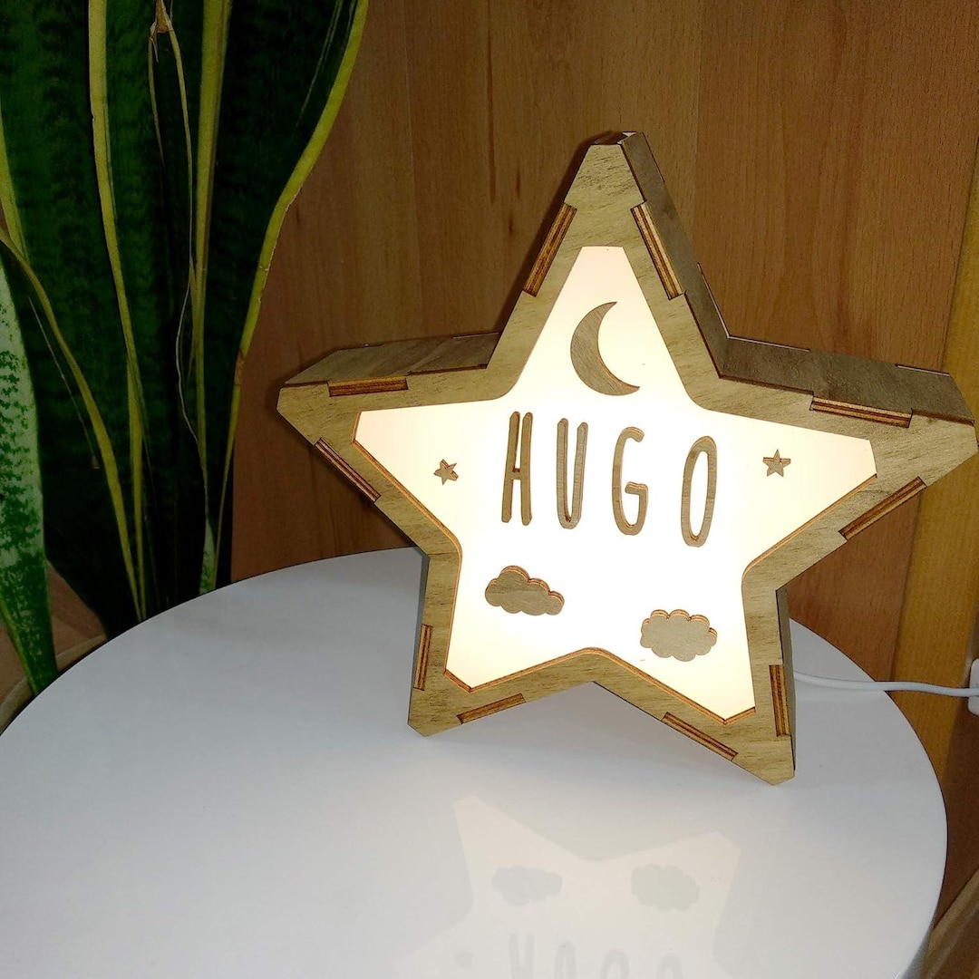 Personalized Wooden Star Night Light With Name - Etsy