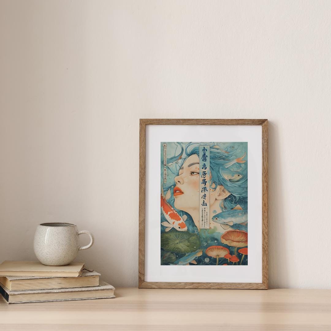 Japanese Minimalist Profile Koi Print, Aesthetic Watercolor Digital ...