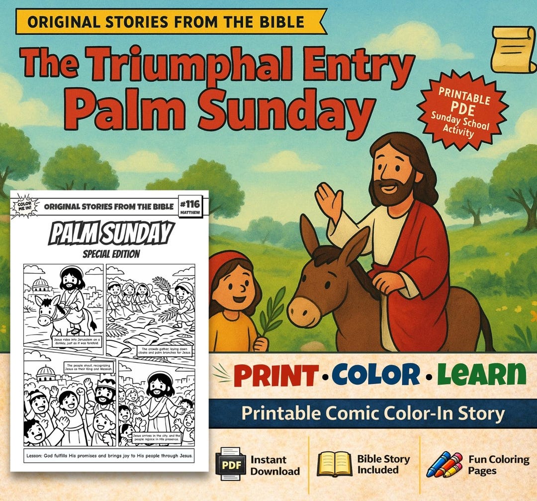 Triumphal Entry (palm Sunday) A4 Bible Comic Coloring Page for Kids ...
