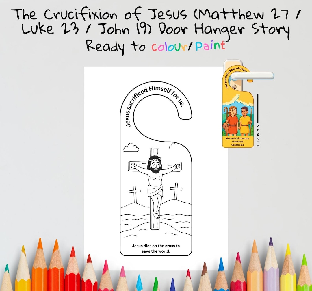 Crucifixion of Jesus Kids Bible Craft Door Hanger | Matthew 27 Coloring ...