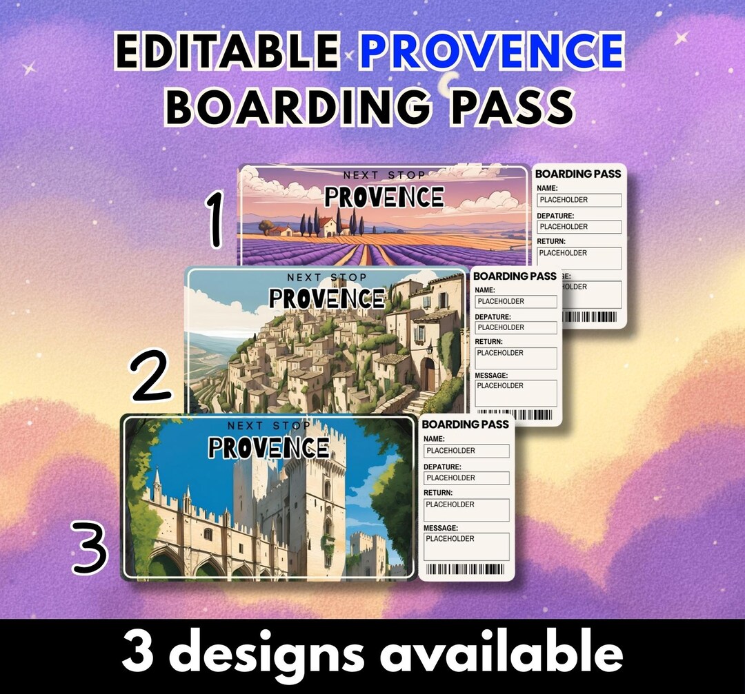 Provence, France Printable Surprise Trip Boarding Pass | Editable ...