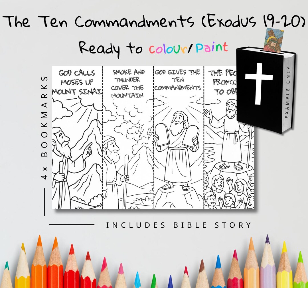 Ten Commandments Bookmark Set (4 Bookmarks) | Bible Story Coloring Page ...