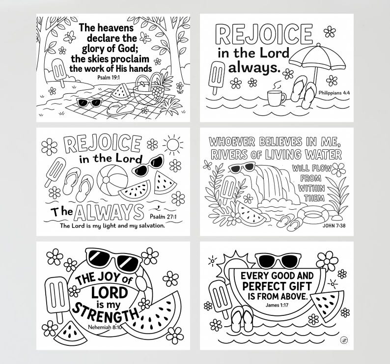 Funny Summer Bible Verse Coloring Pages - Digital Download - Christian ...