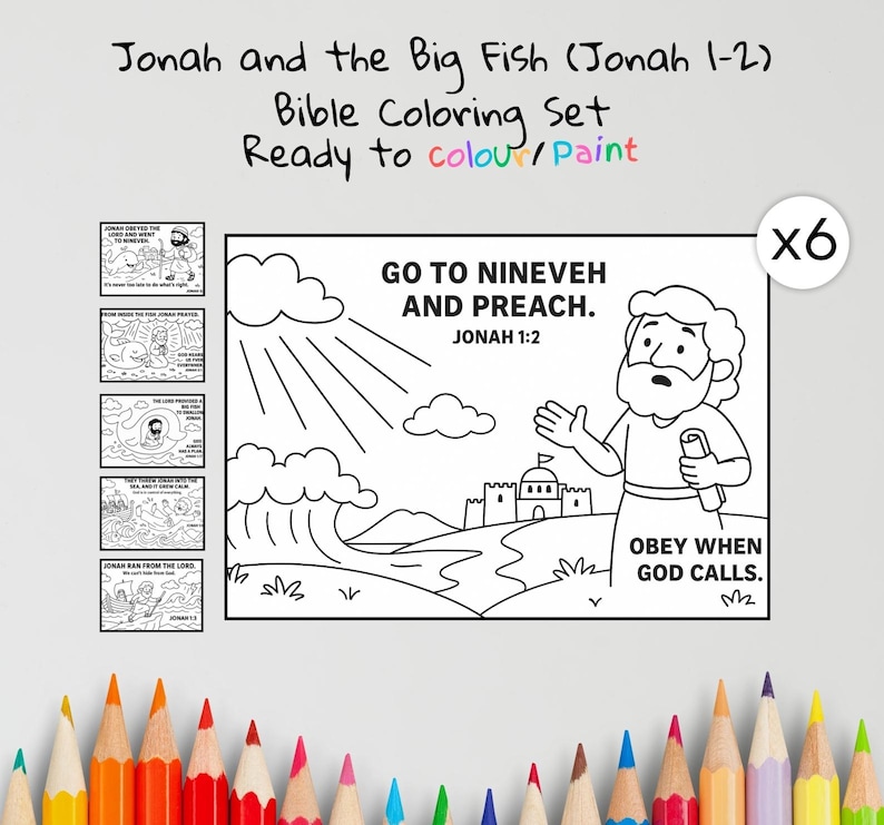 Jonah & the Big Fish Bible Coloring Pages Craft | Kids Bible Craft ...