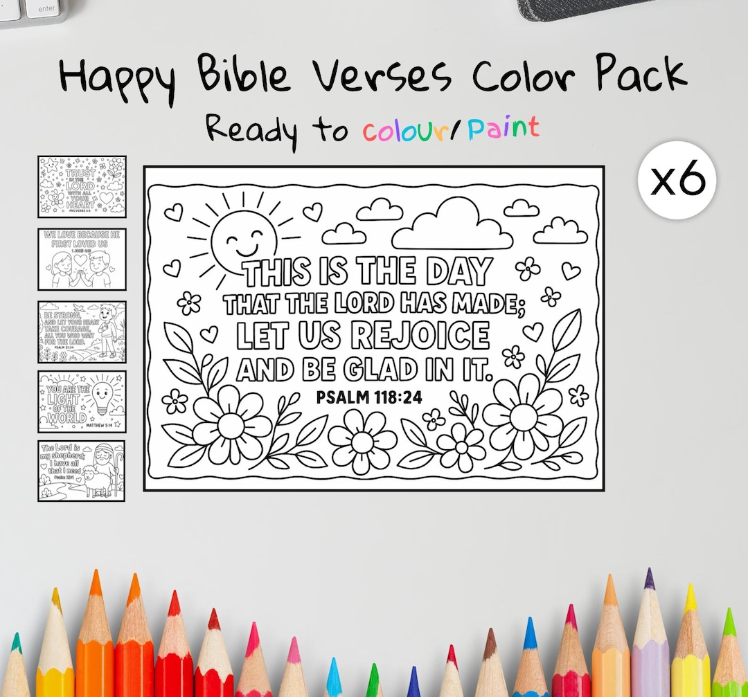 Happy Bible Verse Coloring Pages – Christian Kids Activity – Scripture ...