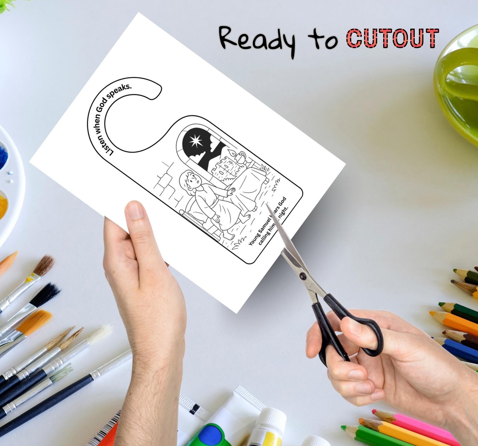 Samuel Hears God Kids Bible Craft Door Hanger | 1 Samuel 3 Coloring ...