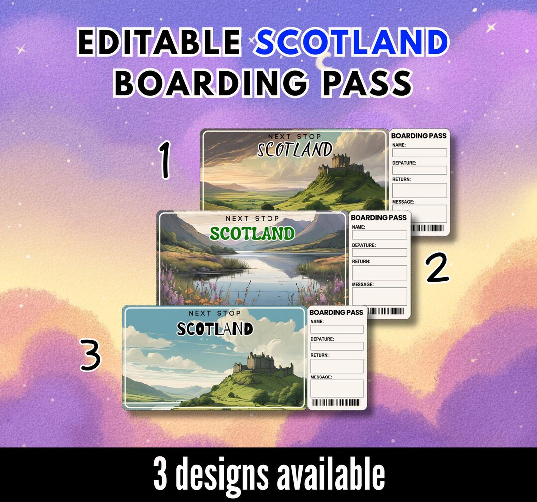 Scotland Trip Surprise Gift Ticket | Next Stop: Scotland | Editable ...