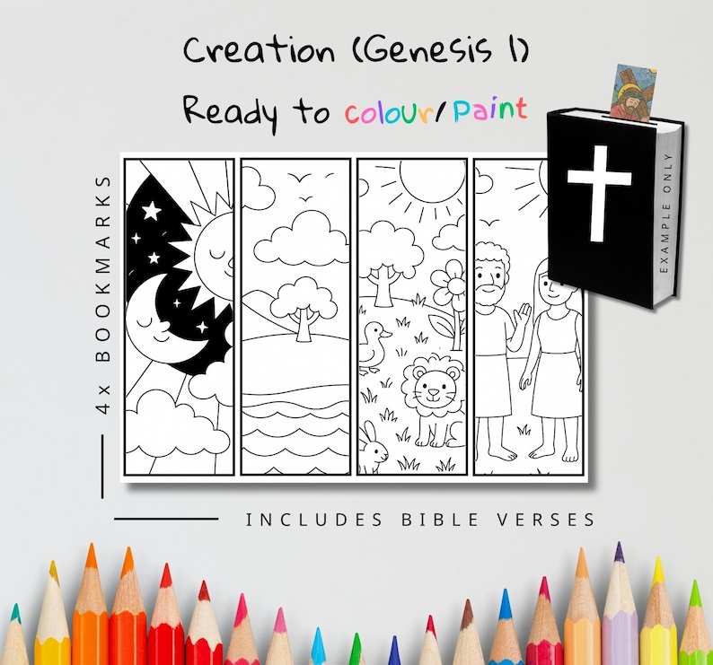 Creation Bible Verse Bookmarks for Kids (4x Set) | Christian Coloring ...