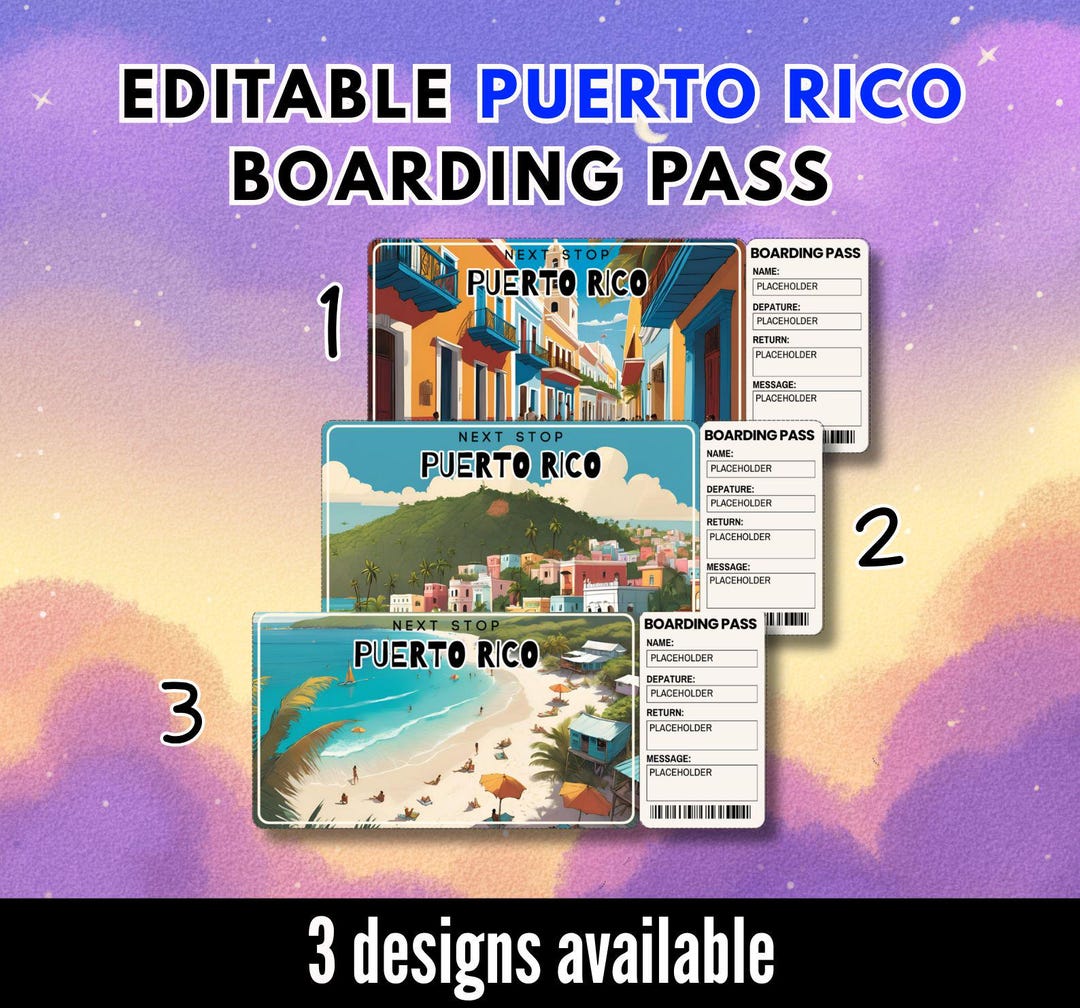 Puerto Rico Trip Surprise Gift Ticket & Birthday Boarding Pass ...