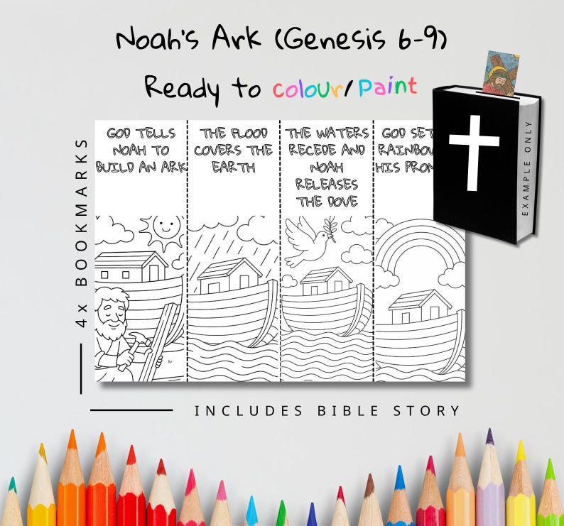 Noah’s Ark Bible Story Bookmark Set (4 Bookmarks) | Christian Coloring ...