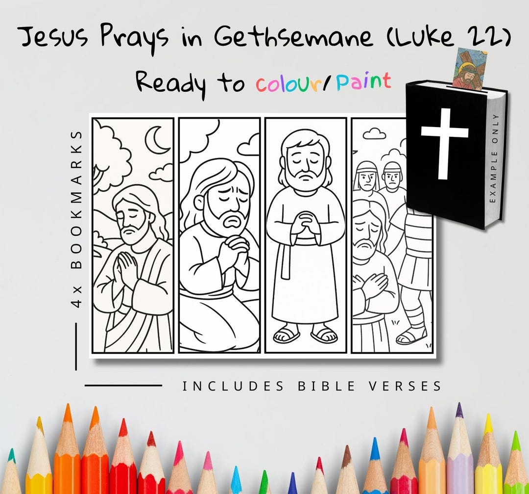 Jesus Prays in Gethsemane Bible Verse Bookmarks for Kids (4x Set ...