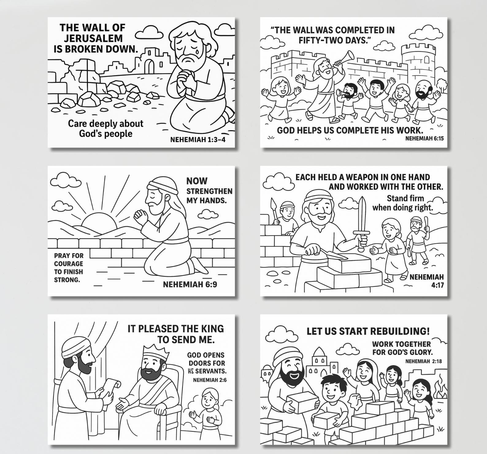 Nehemiah Rebuilds the Wall Coloring Pages Craft | Kids Bible Craft ...