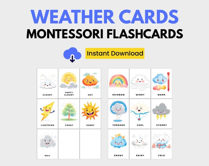 16 Weather Cards | Montessori Flashcards | Pre-school Cards ...
