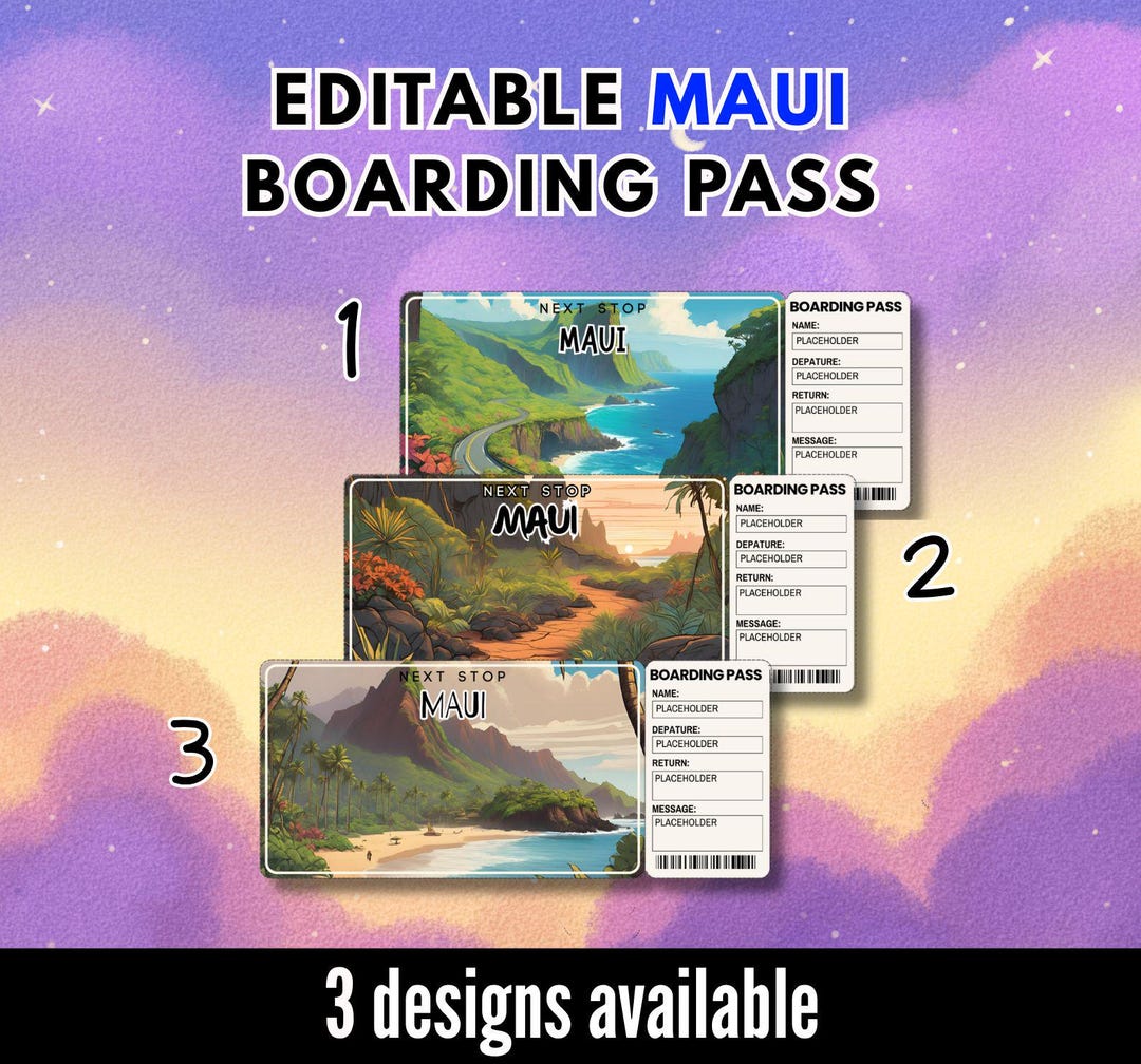 Maui Hawaii Trip Surprise Gift Ticket | Birthday Boarding Pass ...