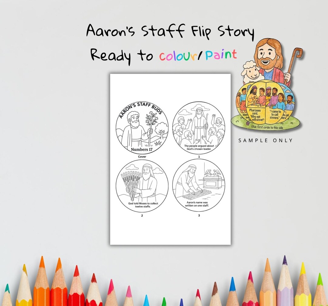 Aarons Staff Buds | Jesus 3D Bible Story Craft | Sunday School Coloring ...