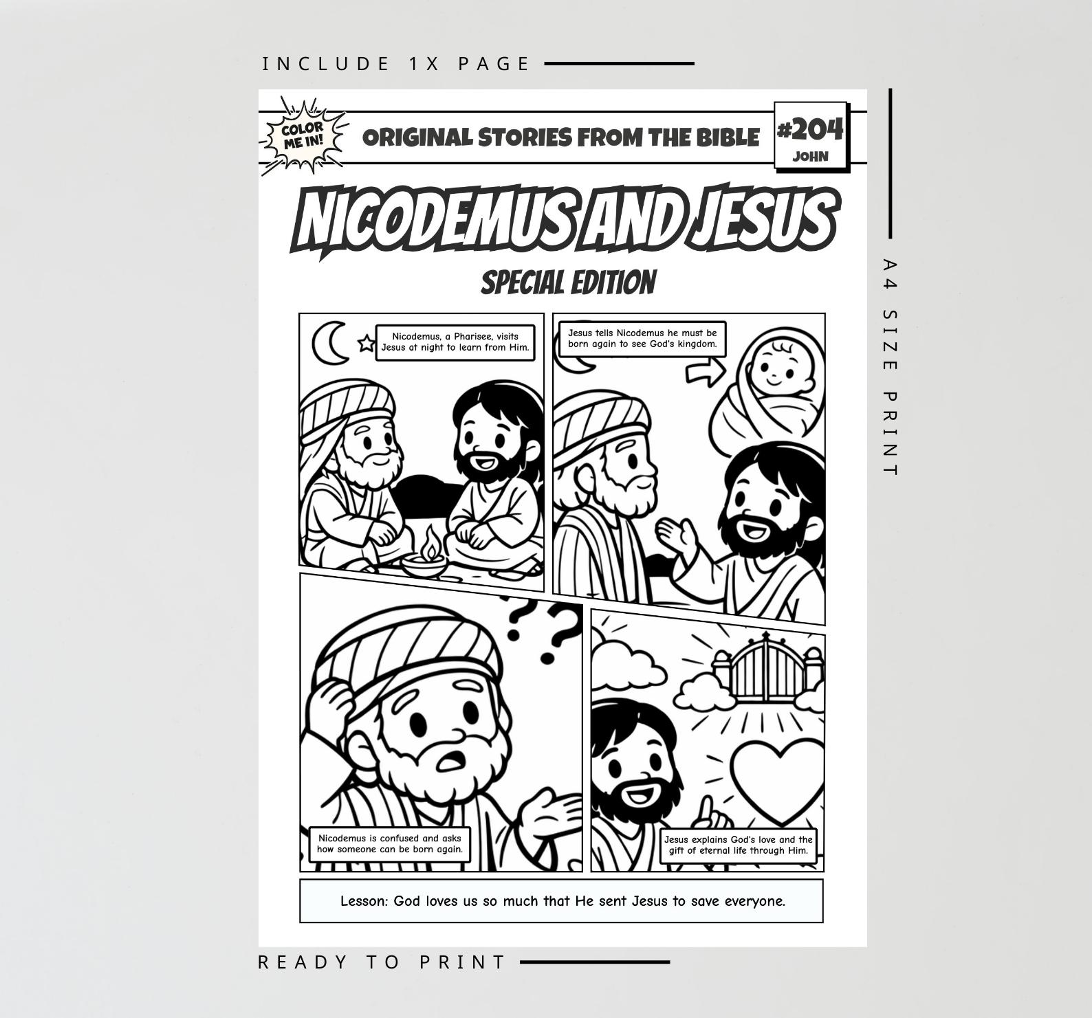 Nicodemus and Jesus A4 Bible Comic Coloring Page | Sunday School Craft ...