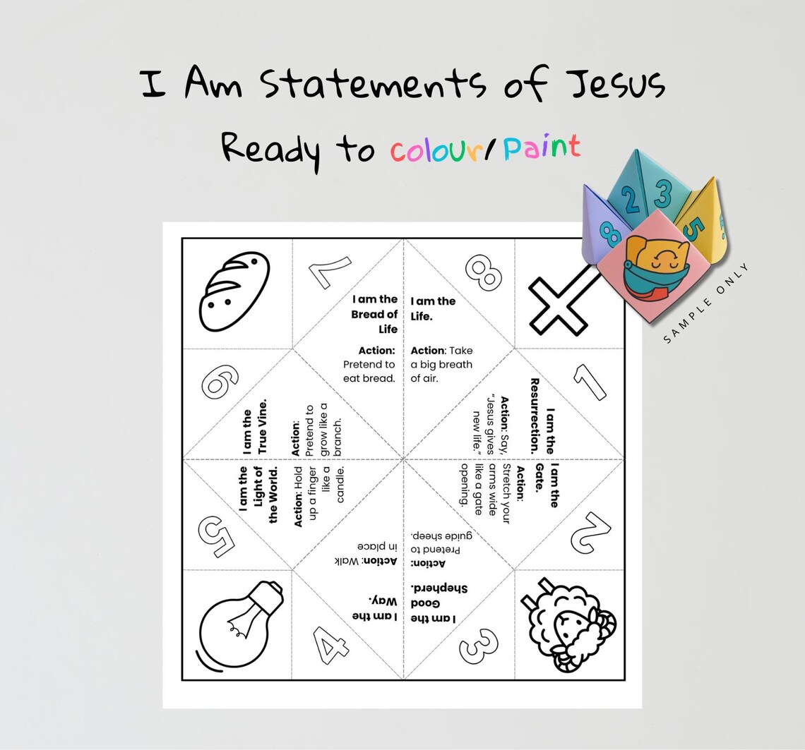 I Am Statements of Jesus Color-in Cootie Catcher, Bible Craft for Kids ...