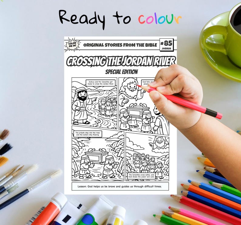 Crossing the Jordan River A4 Bible Comic Coloring Page | Sunday School ...
