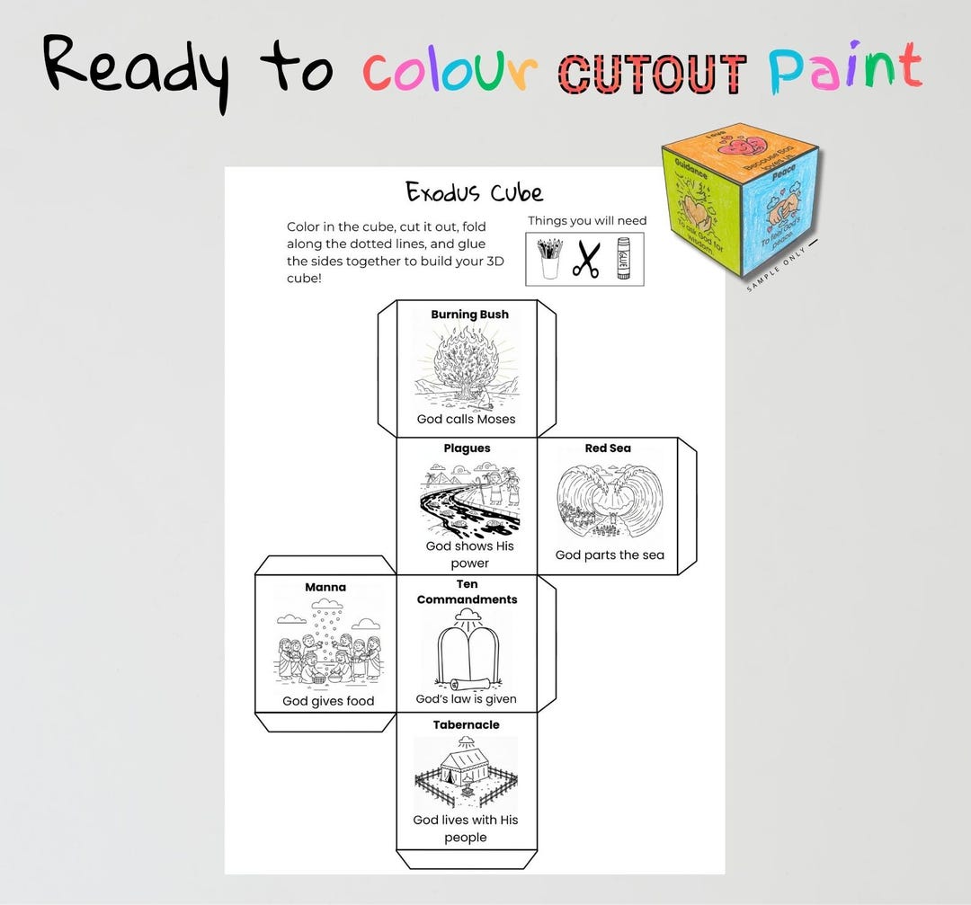 Exodus Cube Craft Printable for Kids, Bible Activity, Moses and the ...